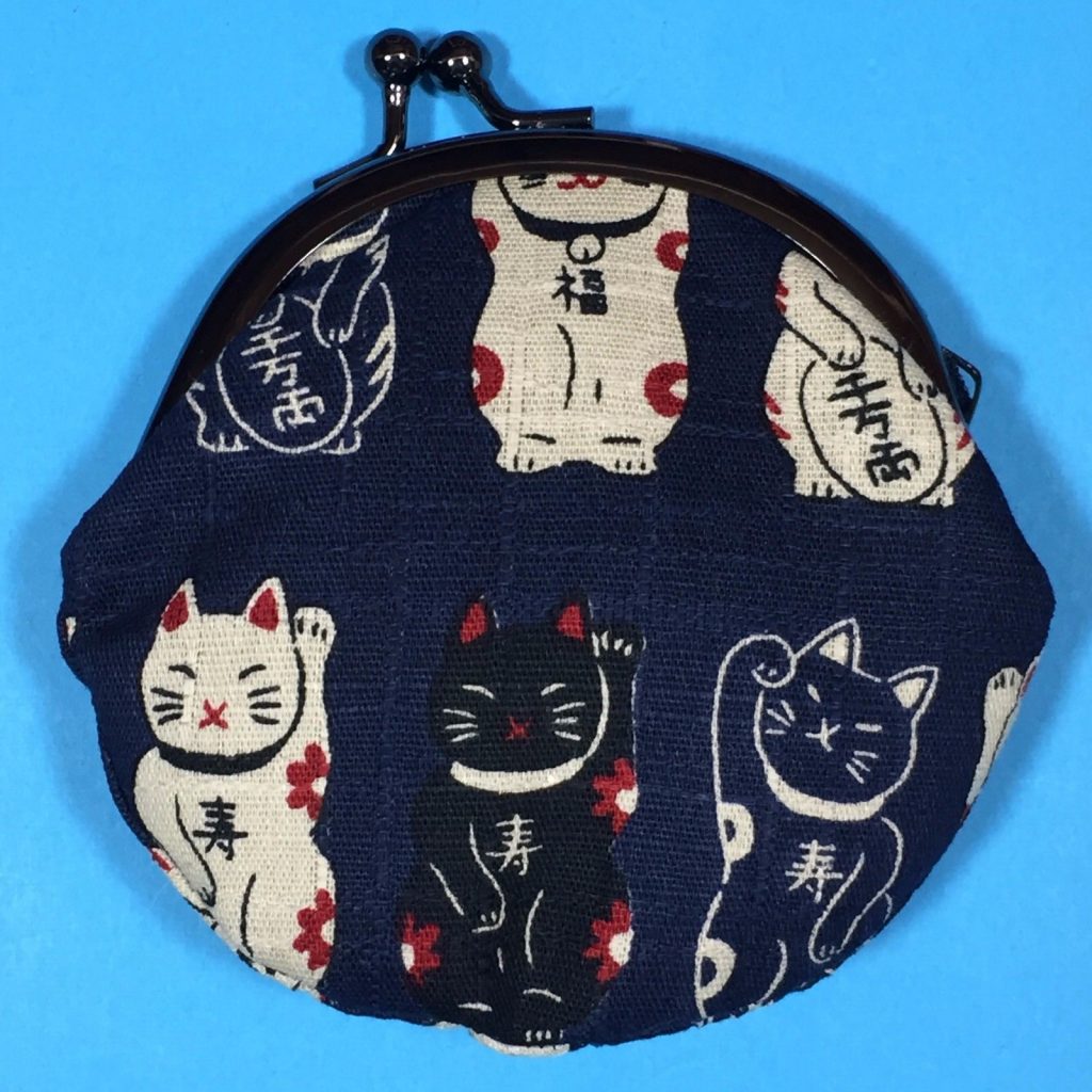Gamaguchi Frog Mouth Purse Maneki Neko Money Fortune Cat Cute Dark Blue ...
